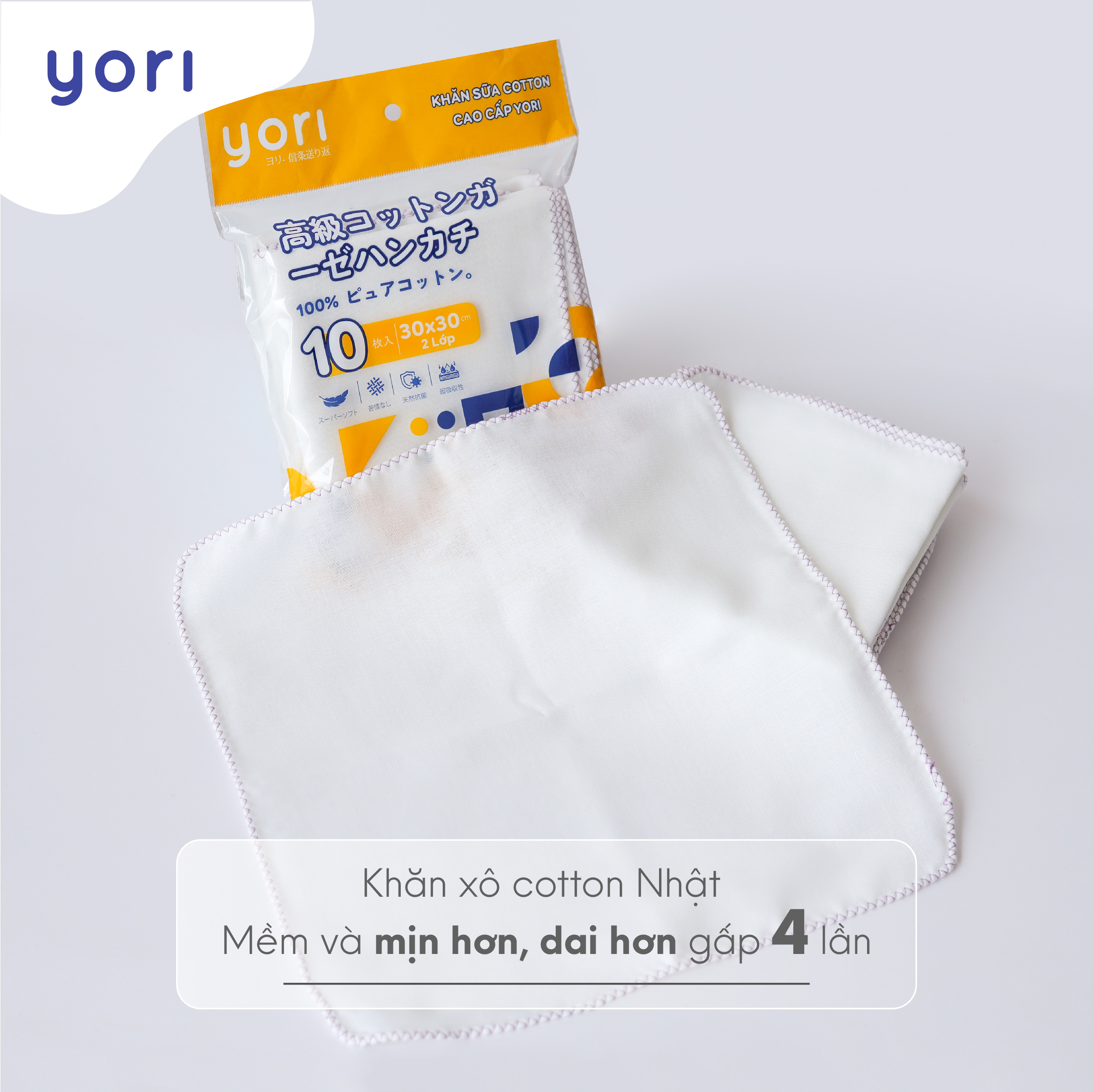 KHĂN SỮA COTTON XÔ NHẬT YORI 2 LỚP - Yori
